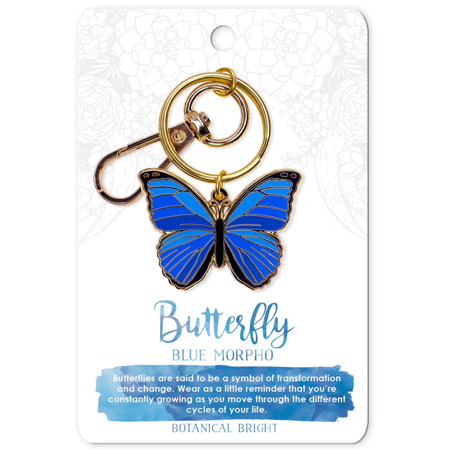 Blue Morpho Butterfly Enamel Keychain with Key Clip – ROM Boutique
